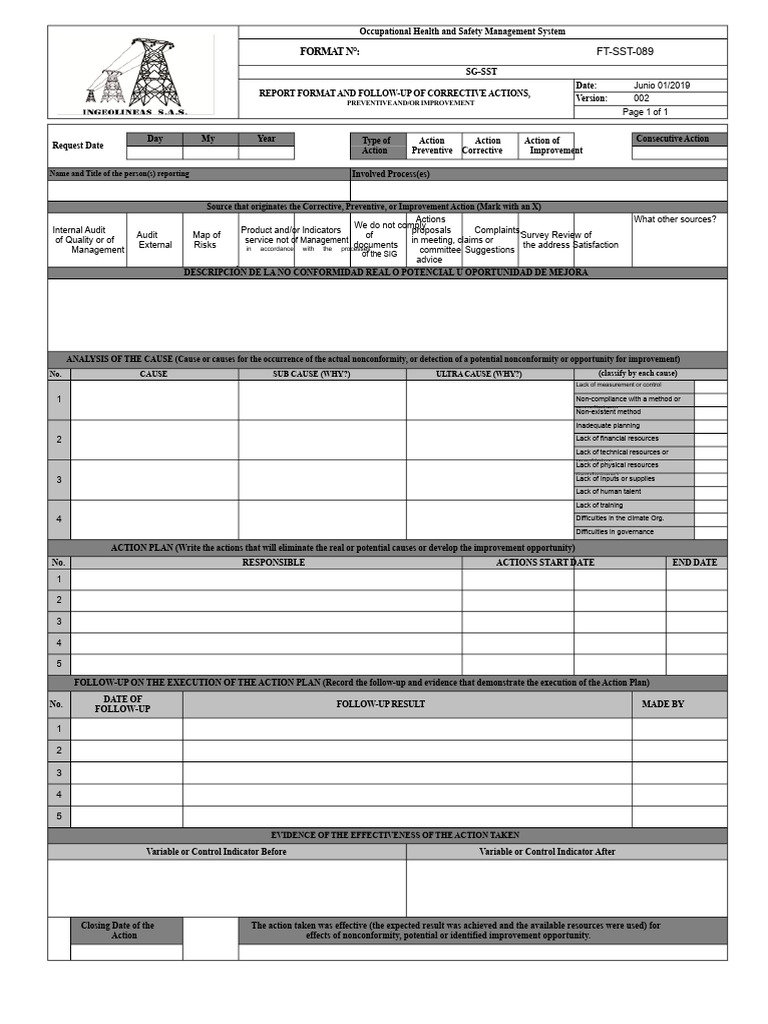 FT-SST-089 Report and Monitoring Format For ACP&M | PDF | Occupational ...