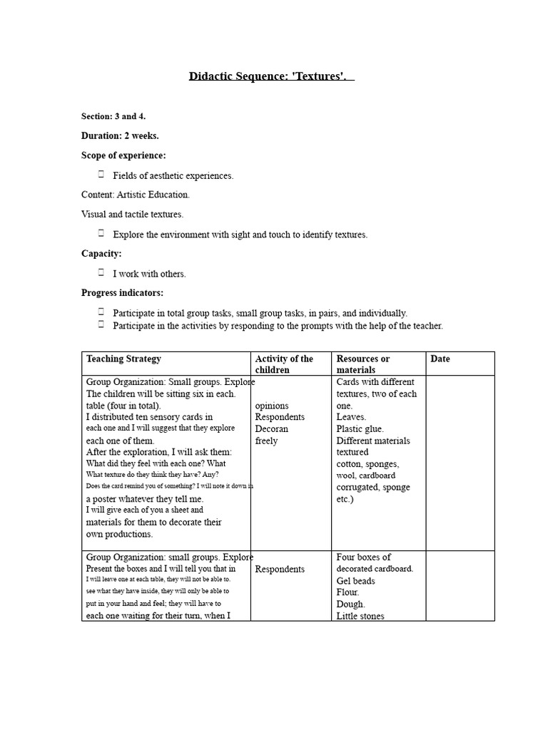 Didactic Sequence Textures | PDF