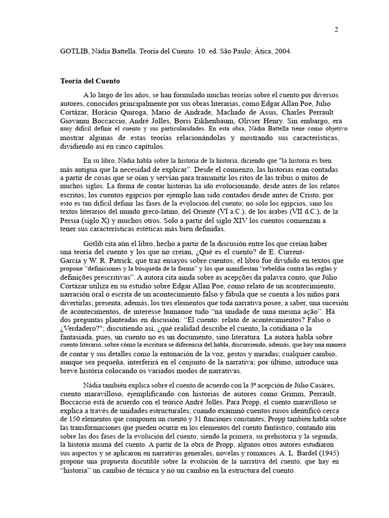 Reseña - Teoría Del Cuento (Nádia Battella Gotlib) - Katryne | PDF ...