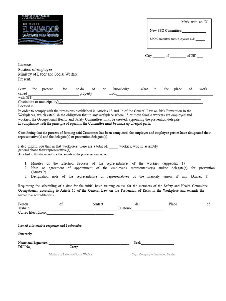 Initial Forms To Request Occupational Health and Safety Committee | PDF ...