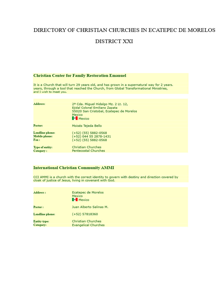 Directory of Christian Churches in Ecatepec de Morelos | PDF