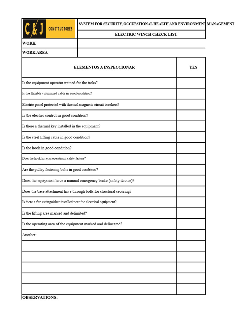 Winch Checklist | PDF