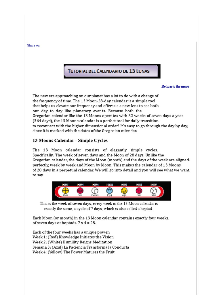 13 Moons Calendar: A 28-Day Guide | PDF | Calendar | Moon