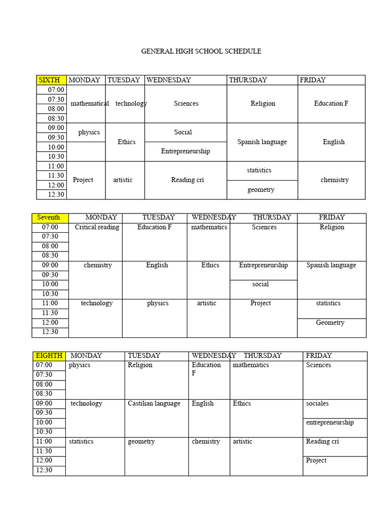General High School Schedule | PDF