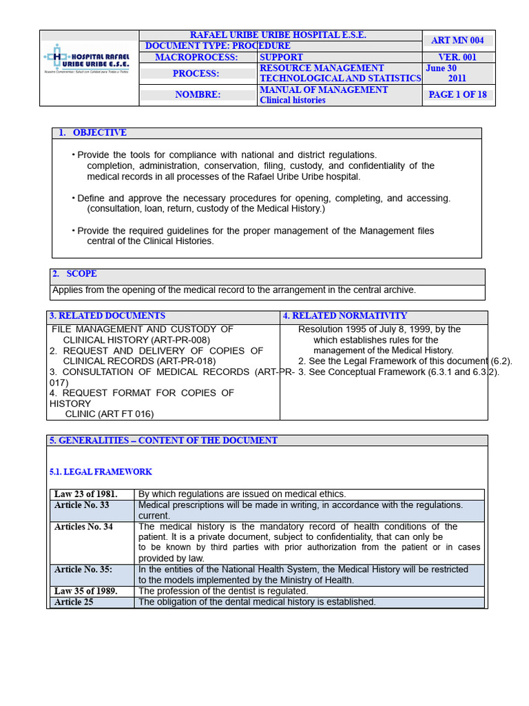 Clinical History Management Manual | PDF | Medical Record | Identity ...