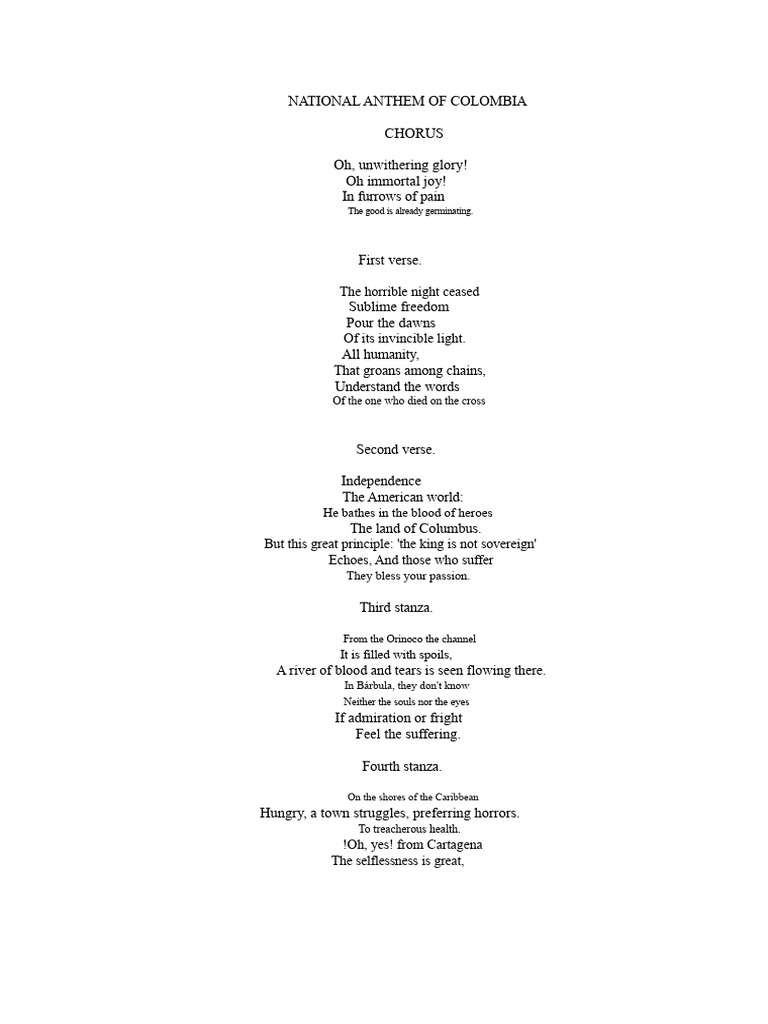 National Anthem of Colombia | PDF