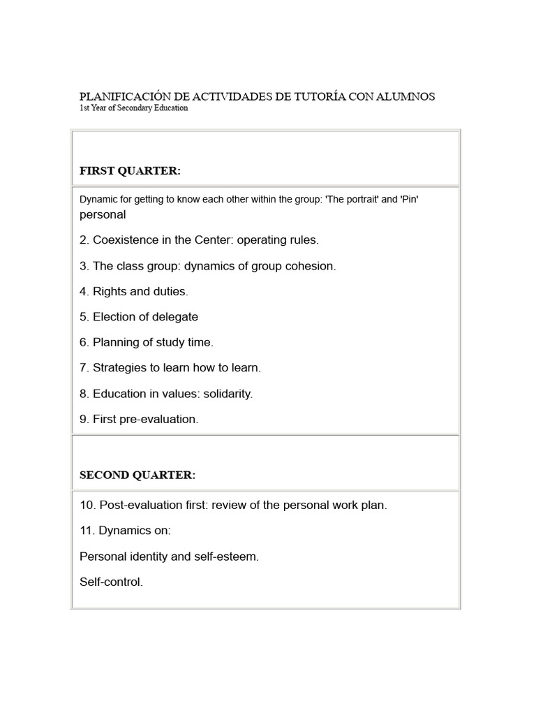 PLANNING OF TUTORIAL ACTIVITIES WITH STUDENTS IN 1st E | PDF