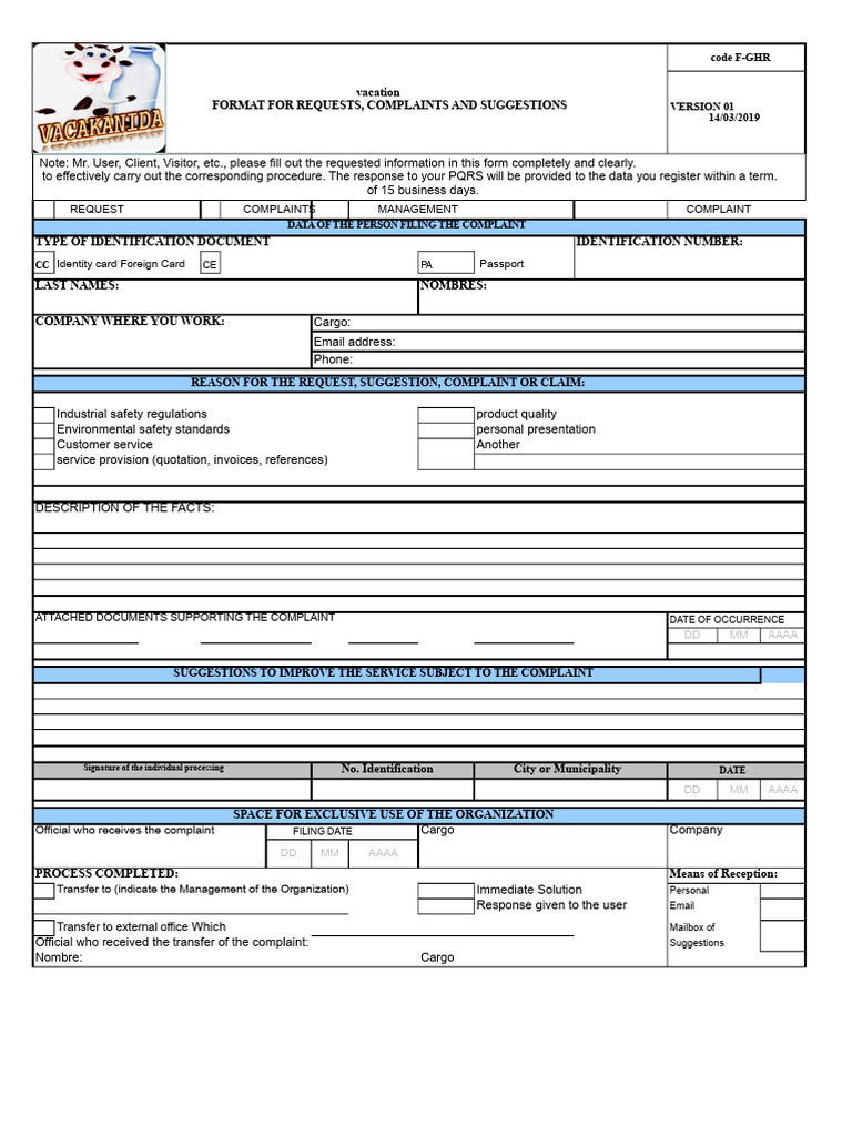 PQRS Request and Complaint Form | PDF | Identity Document | Complaint