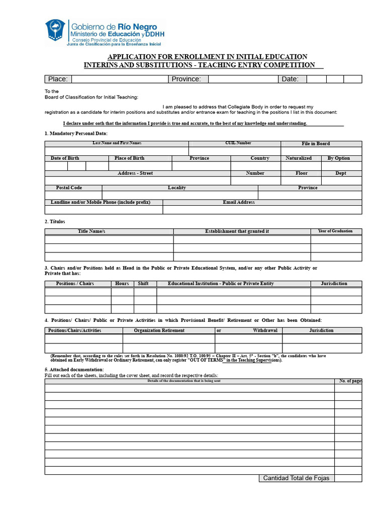 Teaching Enrollment Application Form | PDF