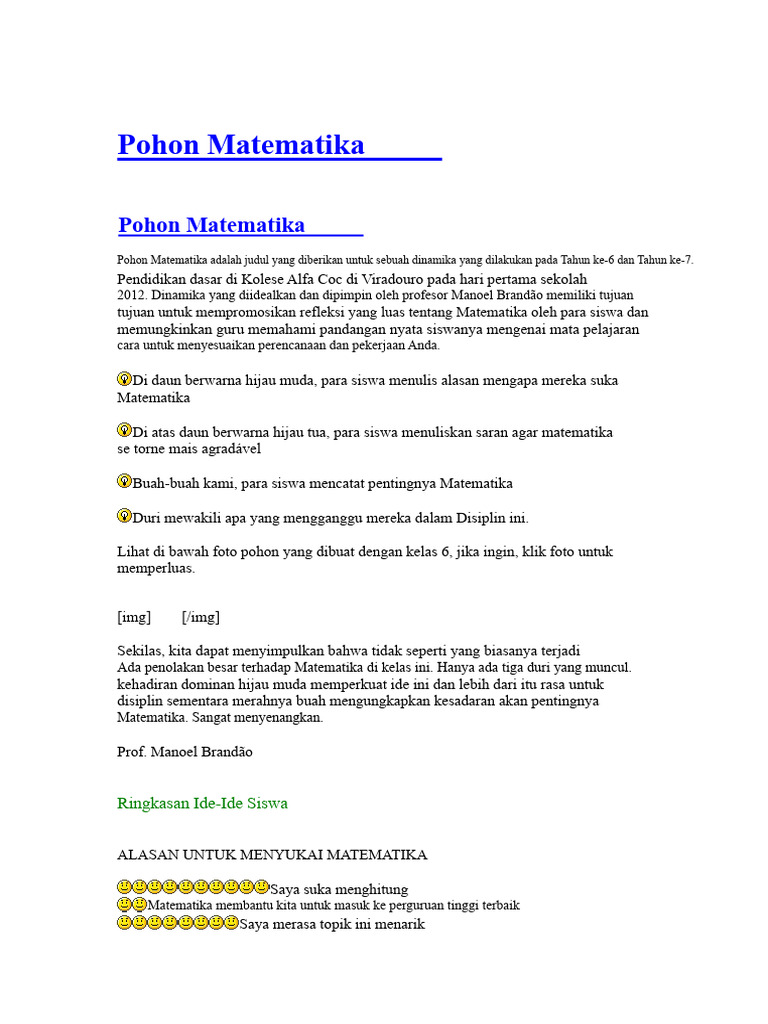 Pohon Matematika: Refleksi Siswa tentang Matematika | PDF