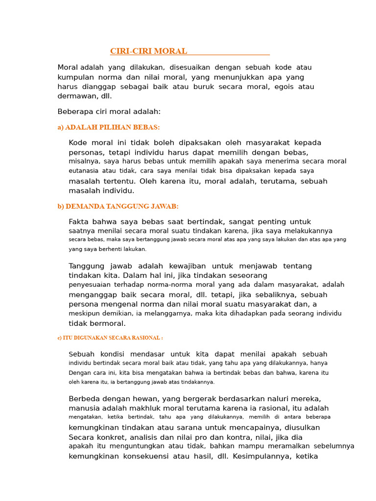 Ciri-Ciri Moral dan Tanggung Jawab Manusia | PDF