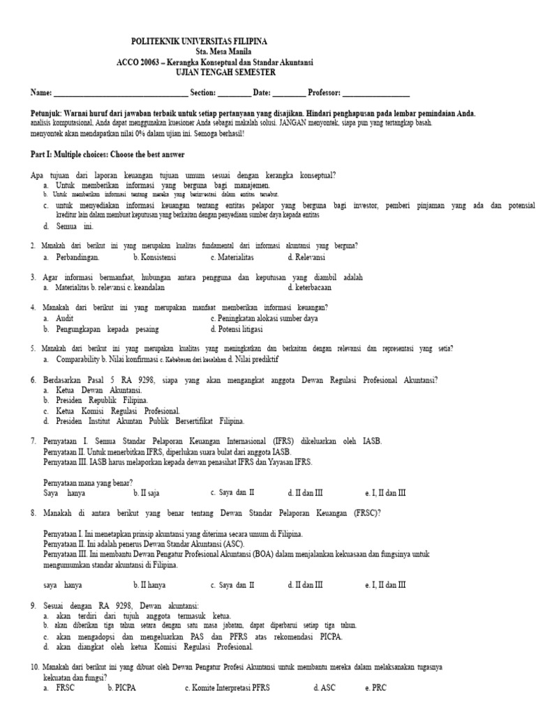 Ujian Tengah Semester ACCO 20063 | PDF