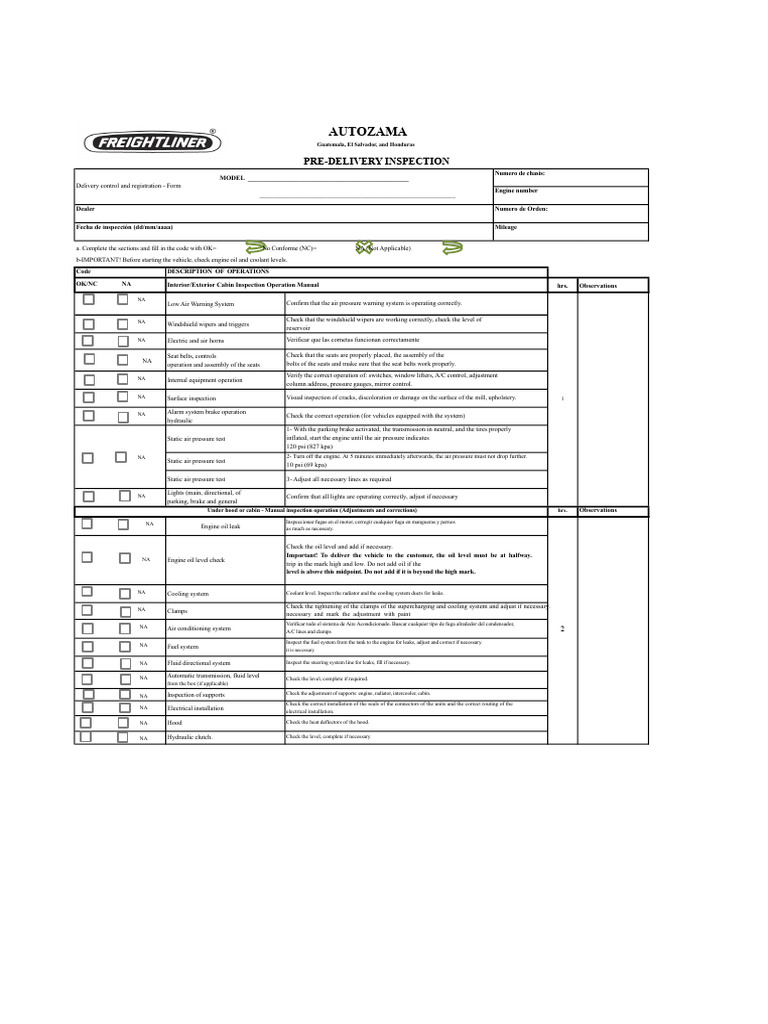 PDI Format Guatemala | PDF | Manual Transmission | Leak