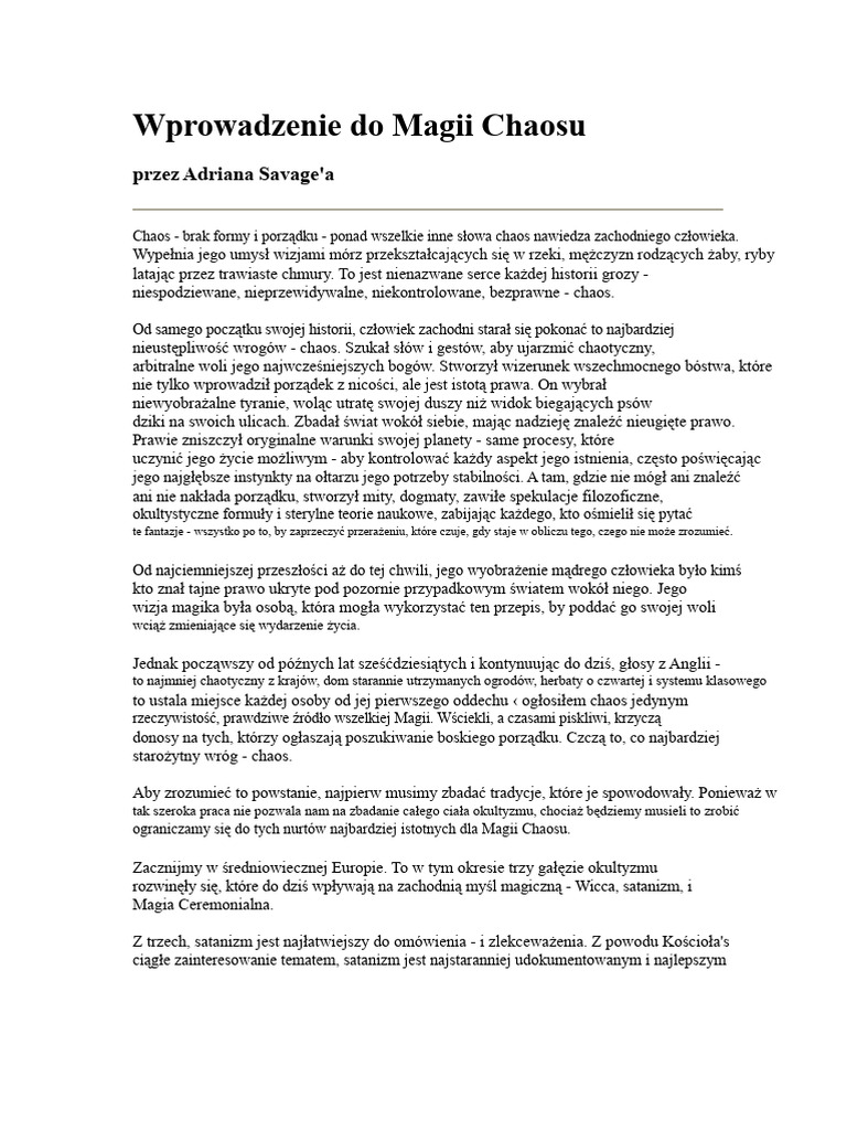 Wprowadzenie Do Magii Chaosu | PDF