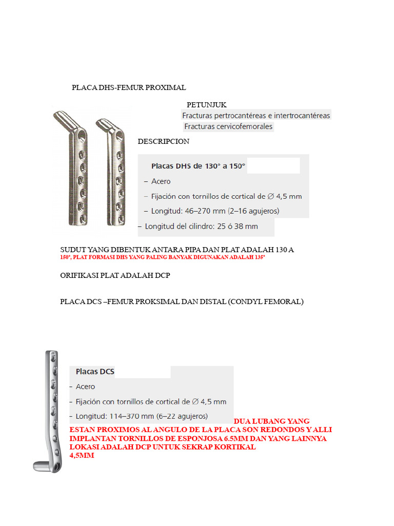 Panduan Implan Placa DHS-Femur Proksimal | PDF