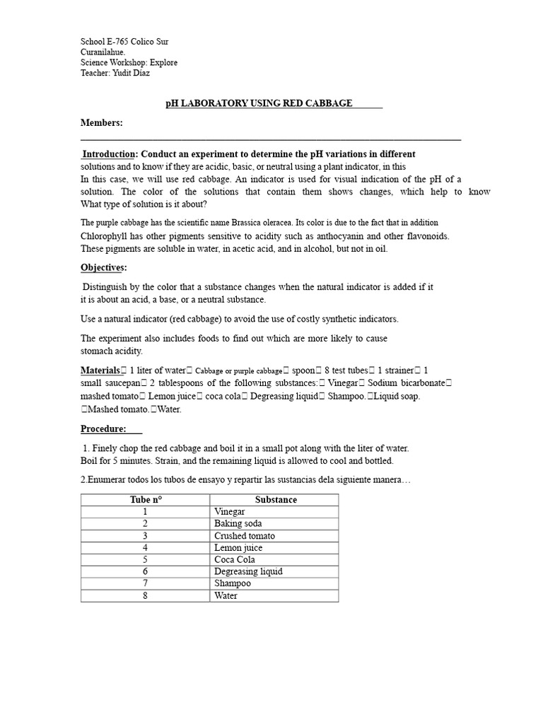 Red Cabbage pH Experiment Guide | PDF | Sodium Bicarbonate | Acid