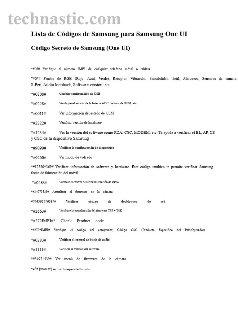 Códigos Secretos de Samsung | PDF | Electrónica de consumo | Informática