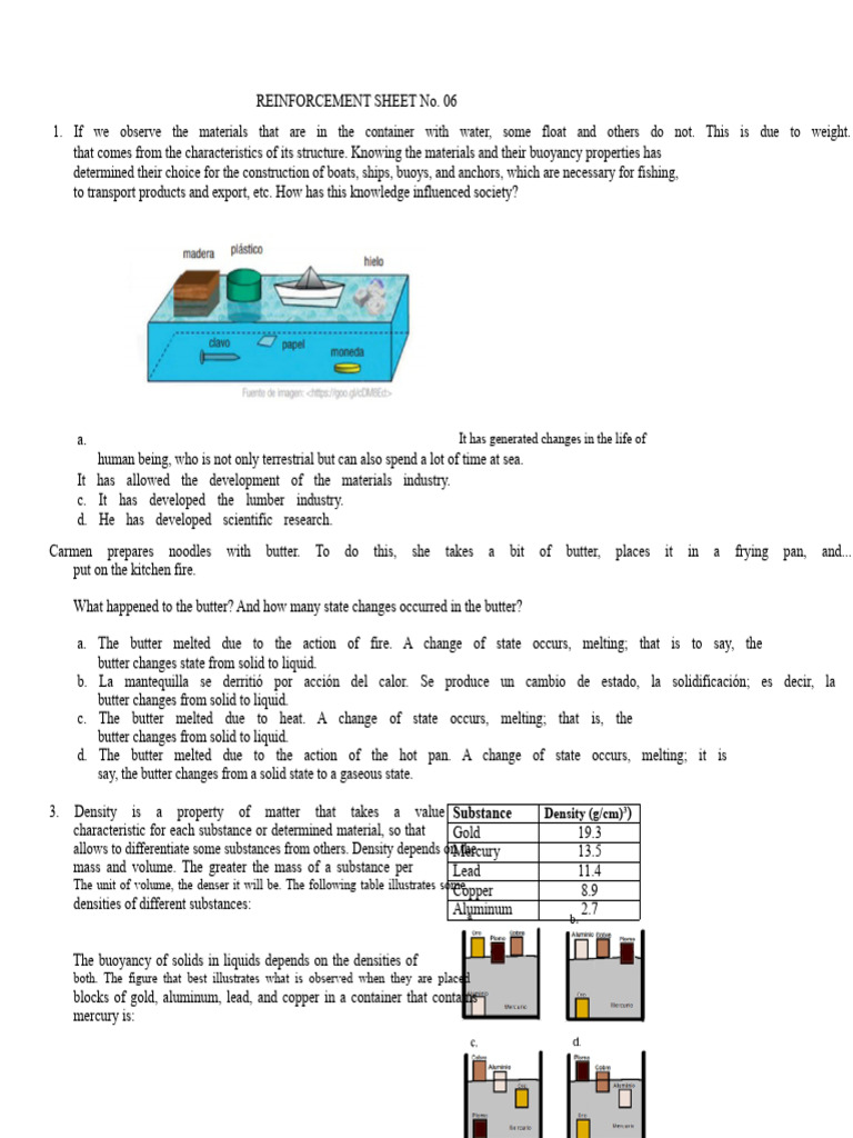 Supplementary Sheet - Subject | PDF | Density | Polystyrene