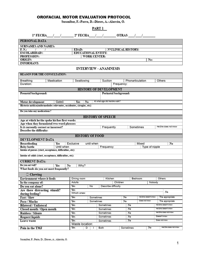 Orofacial Motor Evaluation Protocol | PDF | Lip | Anatomical Terms Of ...
