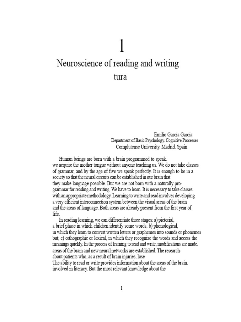 Neuroscience of Reading and Writing | PDF | Orthography | Cerebral ...