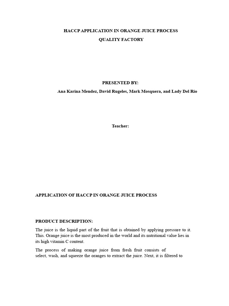 Application of HACCP in Orange Juice Process | PDF | Juice | Diet ...