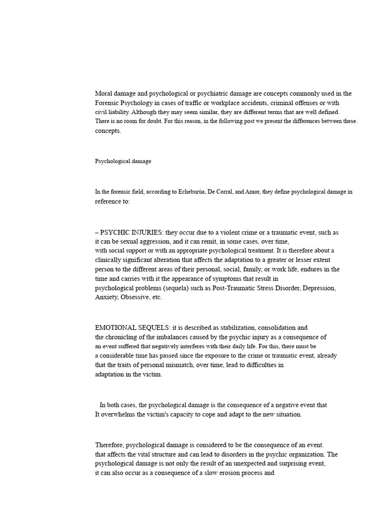 Differences Between Moral and Psychological Damage | PDF ...