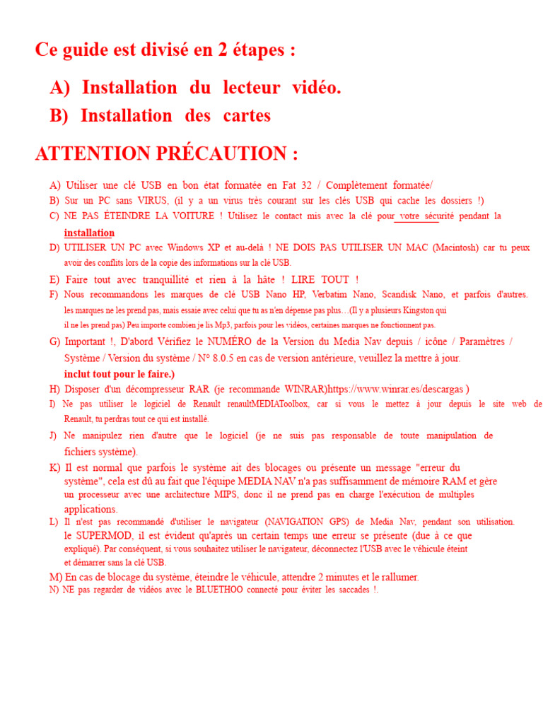 Guide D installation Media Nav Et Vid os PDF Cl USB USB