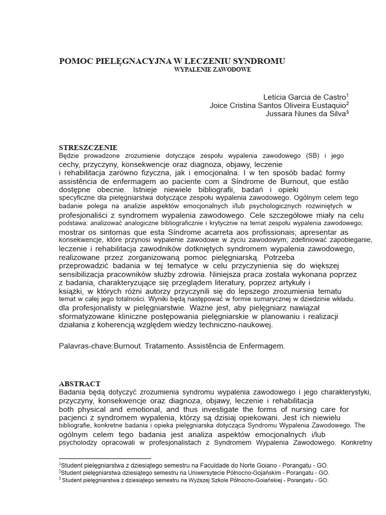 Wstępny Projekt Syndromu Wypalenia Zawodowego PDF | PDF