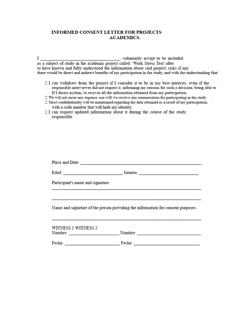 Letter of Informed Consent For Academic Projects | PDF