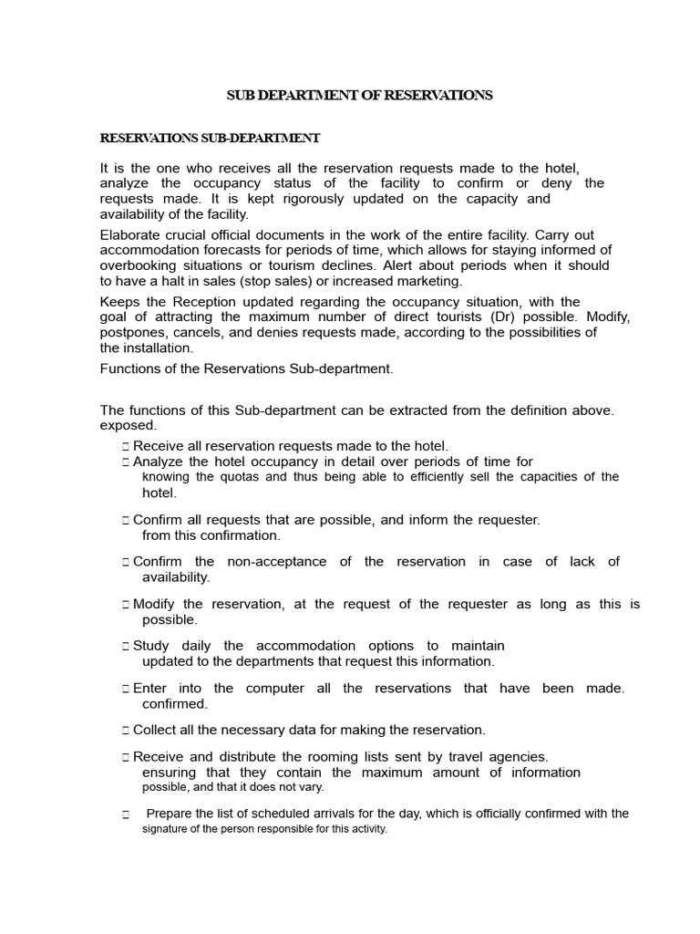 Hotel Reservations Sub-Department Guide | PDF | Hotel