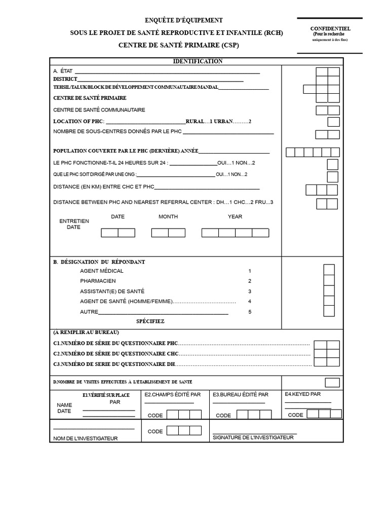 Enquête sur les Équipements de Santé RCH | PDF | Médecine