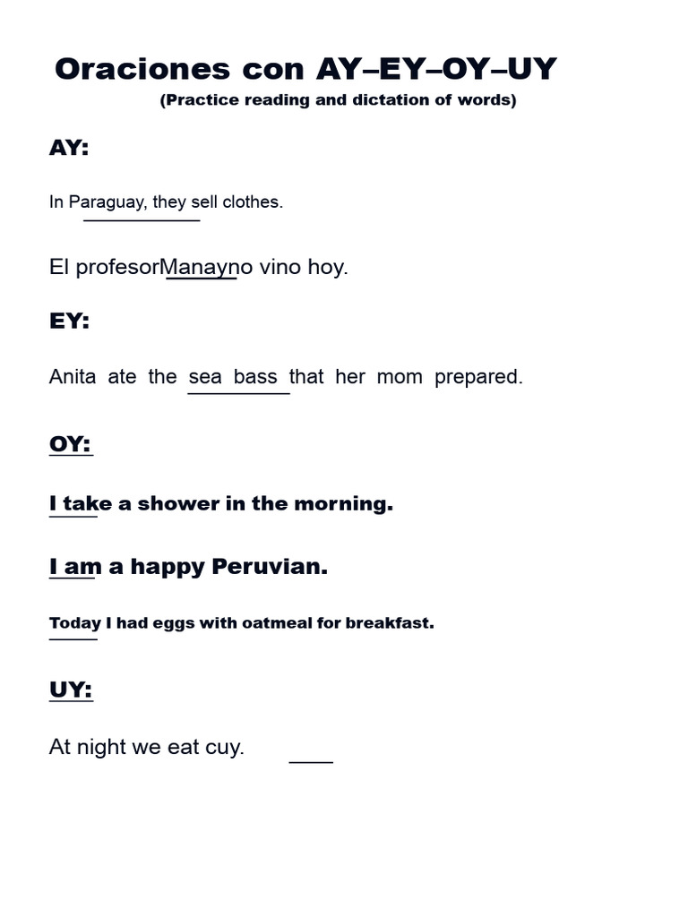Sentences with AY, EY, OY, UY | PDF