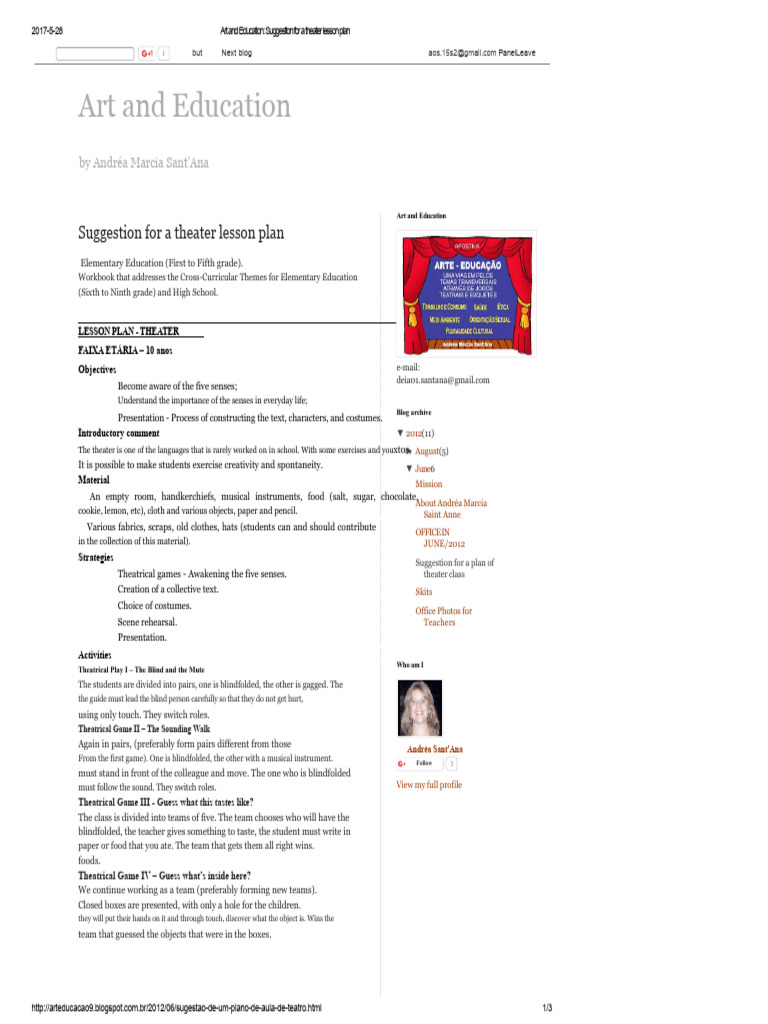 Art and Education: Suggestion For A Theater Lesson Plan | PDF