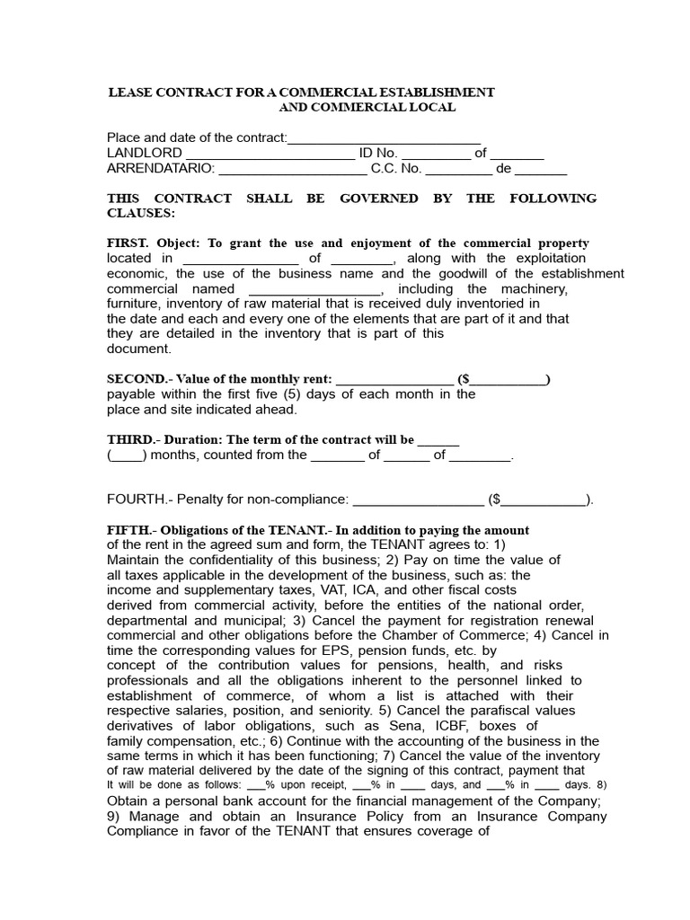 Lease Agreement for Commercial Premises and Establishment.doc | PDF ...