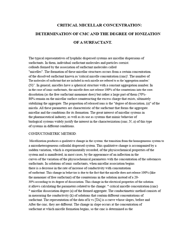 Critical Micellar Concentration | PDF | Applied And Interdisciplinary ...