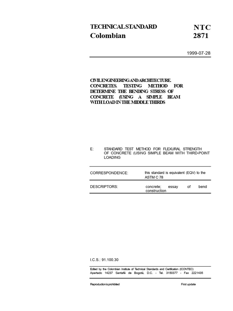 NTC 2871 tension test Beam.pdf | PDF | Concrete | Bending