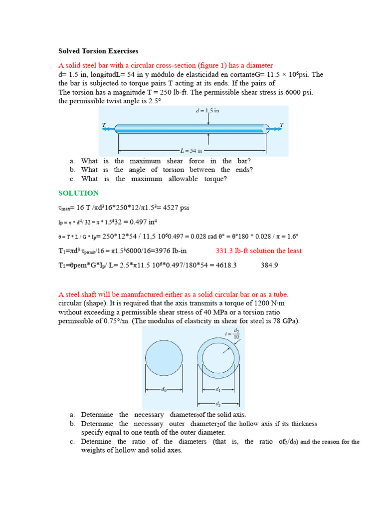 Solved Torsion Problems and Solutions | PDF | Torque | Stress (Mechanics)