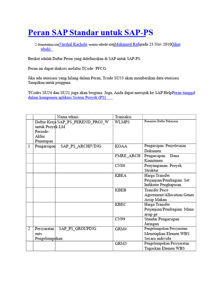 Standar Peran SAP untuk SAP PS.docx | PDF