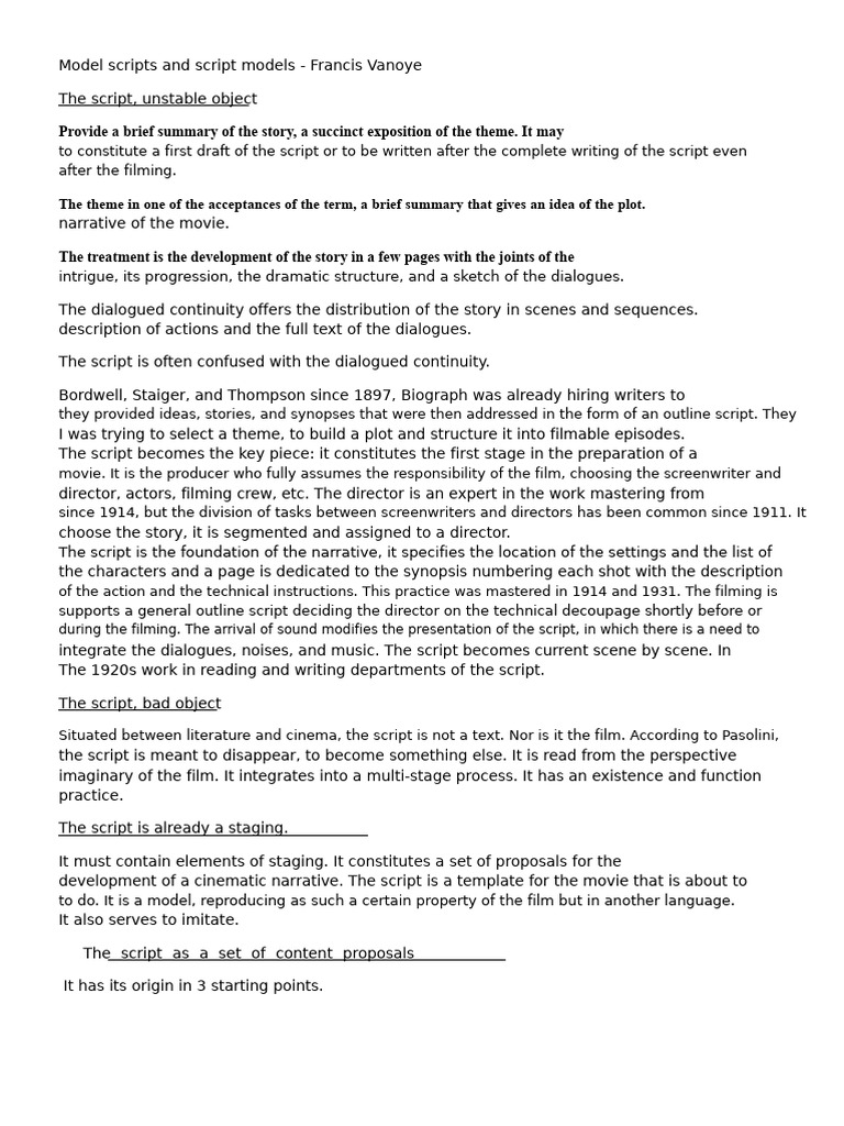 Model Scripts and Script Models | PDF | Screenplay | Plot (Narrative)
