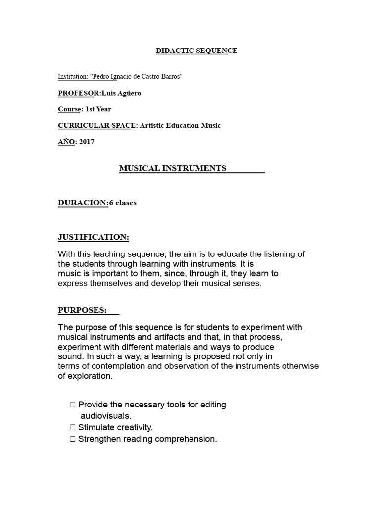 Didactic Sequence Chañar Second Trimester | PDF | Musical Instruments | Orchestras