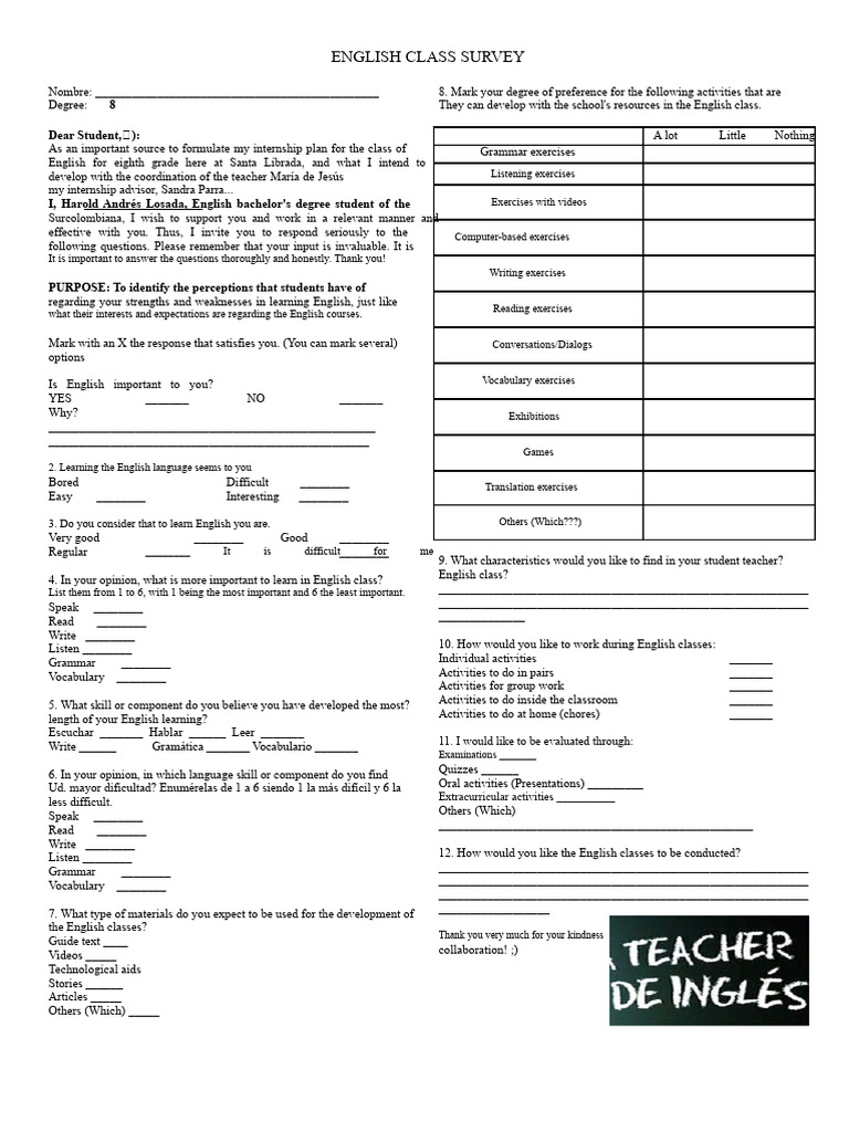 Survey of Students | PDF | English Language | Learning