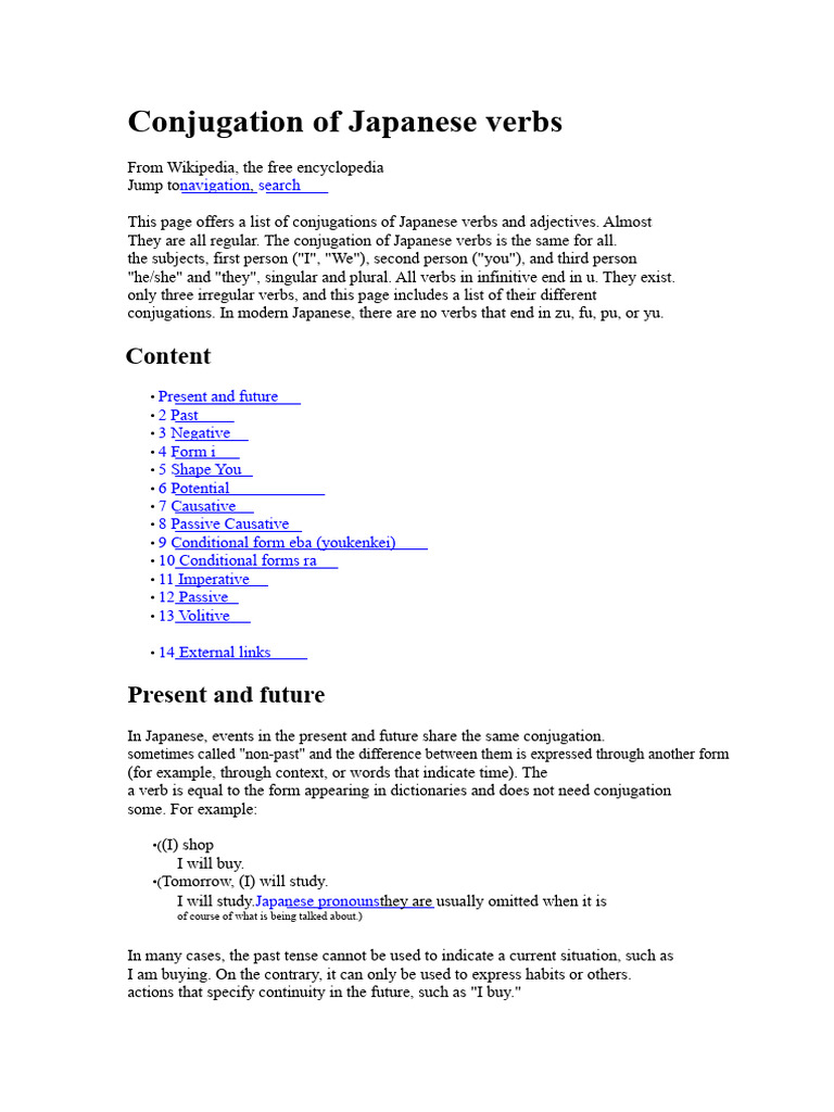 Conjugation of Japanese Verbs | PDF | Grammatical Conjugation ...