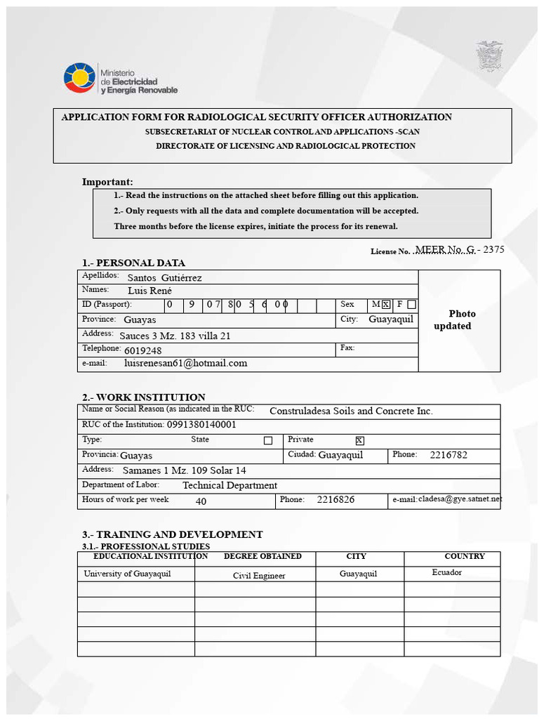 Form For Authorization of Radiological Safety Officer ENG. SANTOS | PDF ...