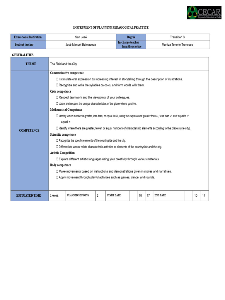 lesson plan transition - the countryside and the city jose | PDF ...