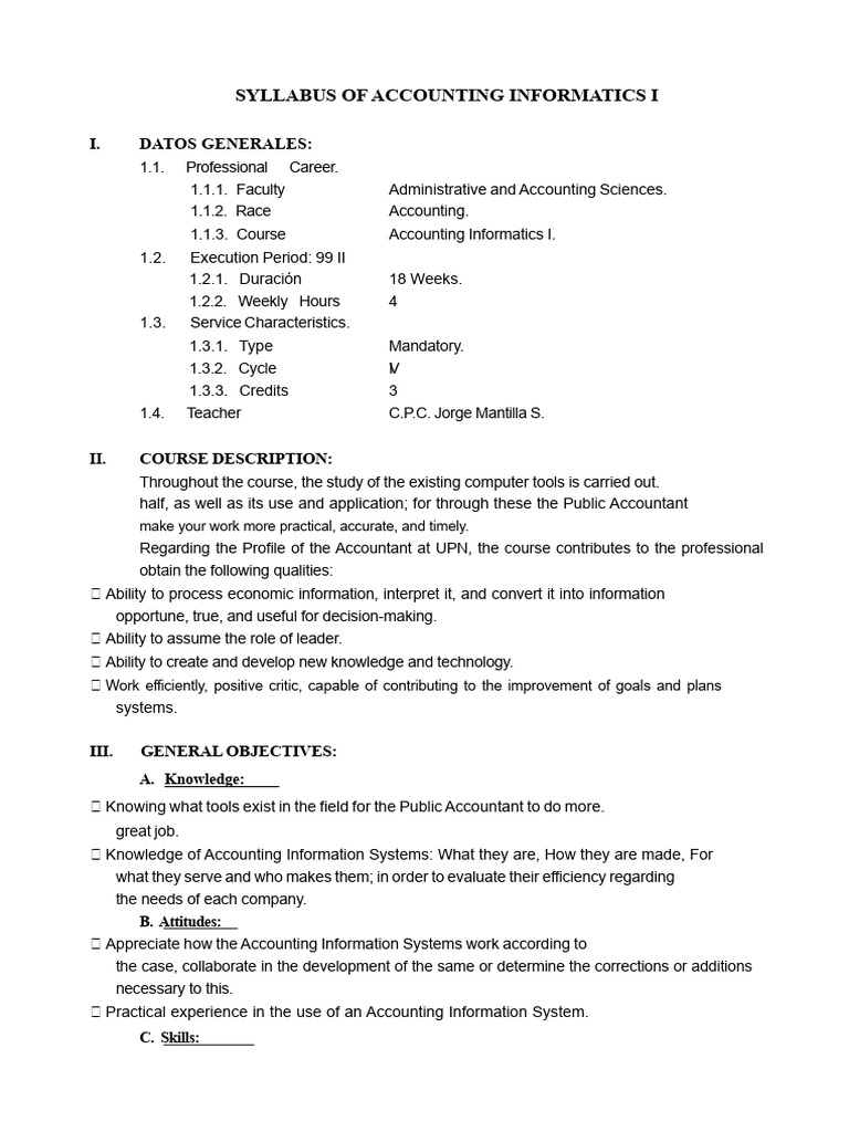 Syllabus Accounting Computer Science I | PDF | Computer Science | Science
