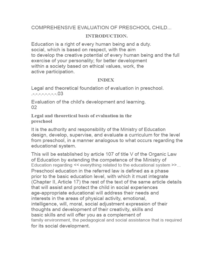 Preschool Child Development Evaluation Guide | PDF | Preschool | Learning