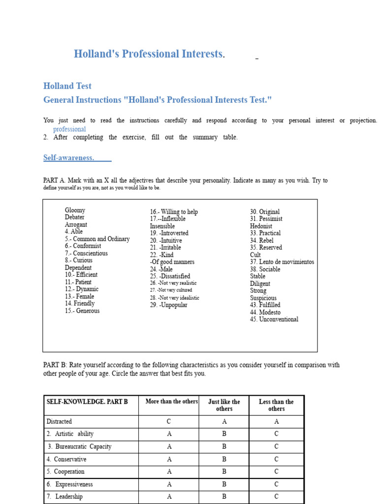 Holland Test - professional interests | PDF | Leadership | Social Skills