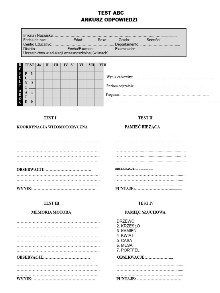 ABC Arkusz Odpowiedzi | PDF