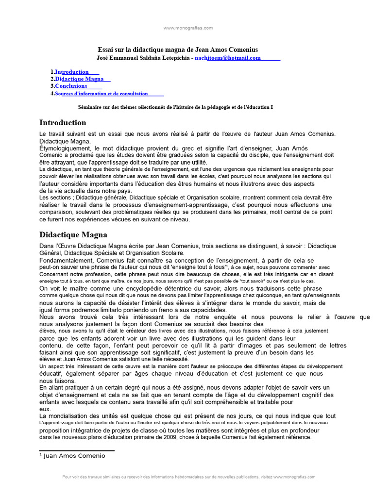 Didactique Magna Jean Amos Comenius | PDF | Apprentissage | Enseignement