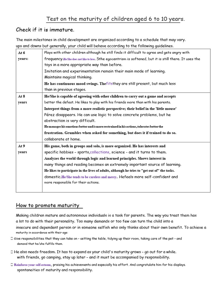 Child Maturity Milestones: Ages 6-10 | PDF | Child Development ...